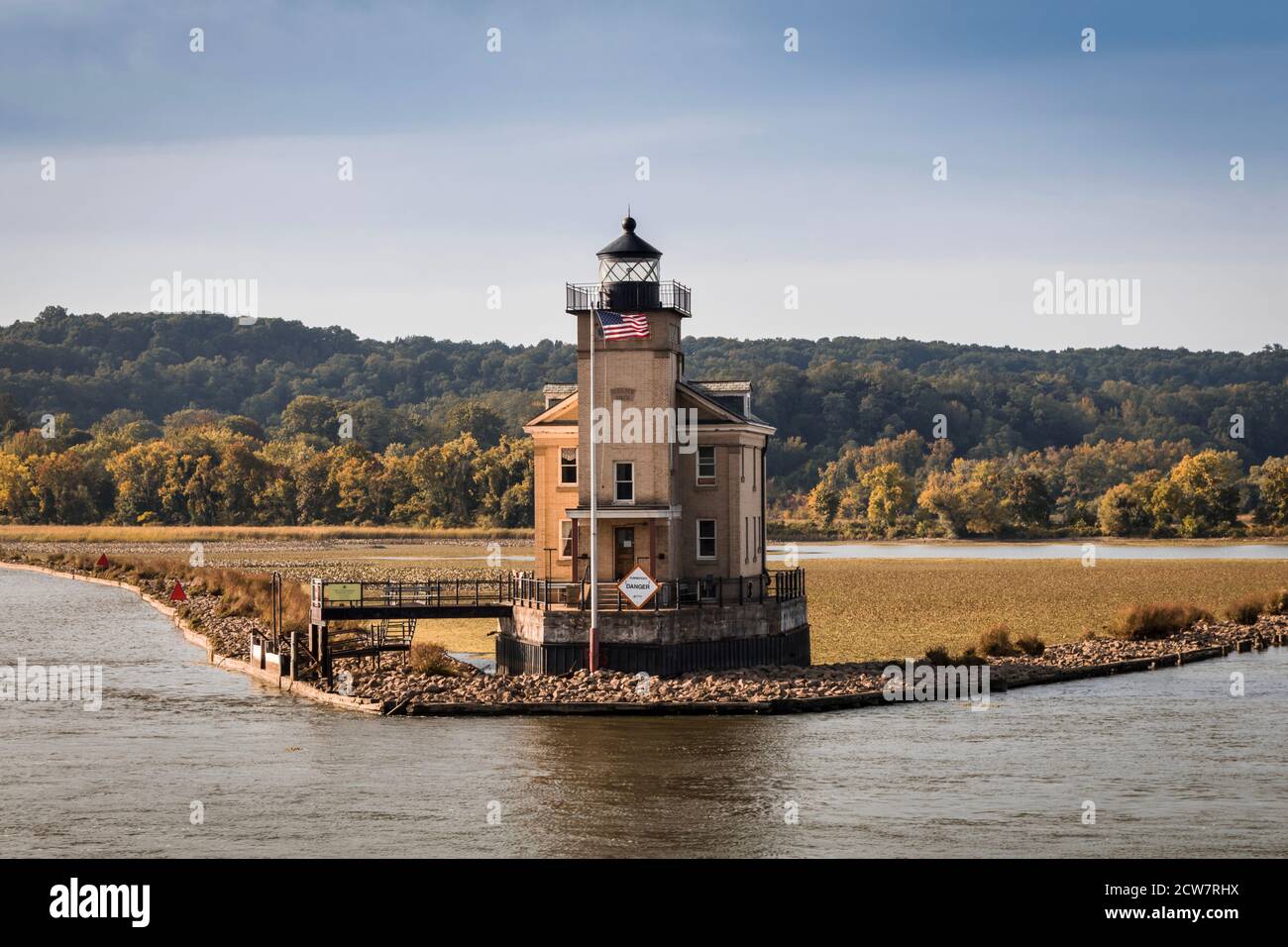 Rondout Lighthouse on the Hudson River, Kingston, NY, in early fall ...