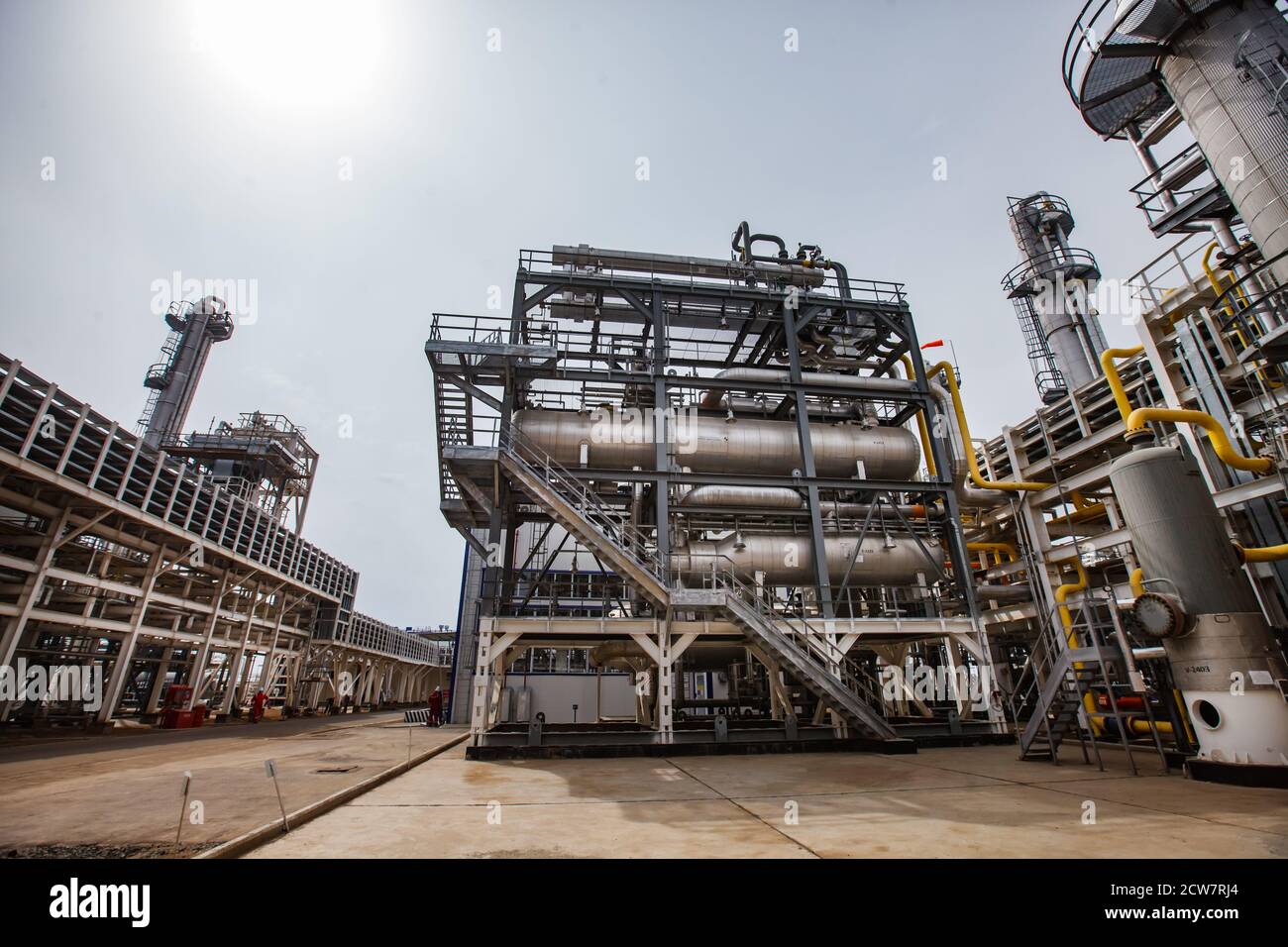 Zhaik-Munai oil deposit, Kazakhstan. Oil refinery and gas processing ...