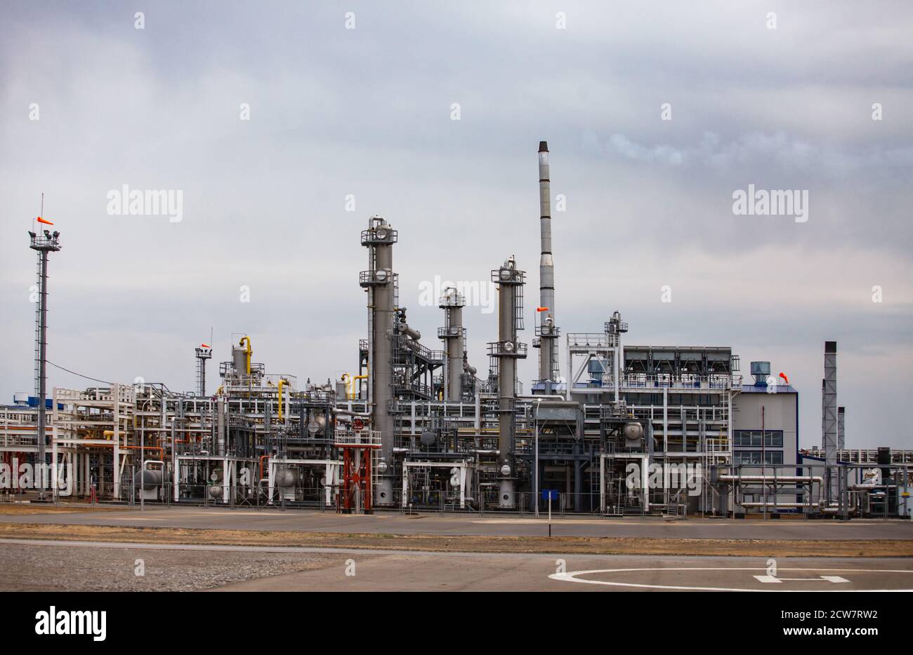 Zhaik-Munai oil deposit, Kazakhstan. Oil refinery and gas processing ...