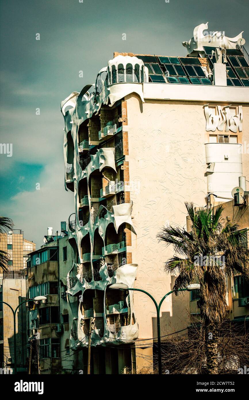 View of the facade of a modern building in the streets of Tel Aviv in ...