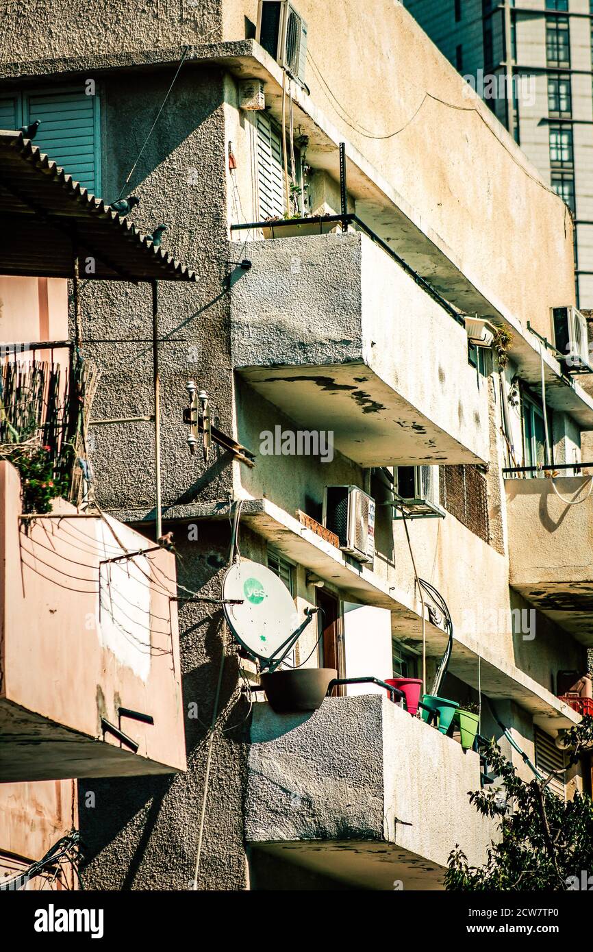 View of the facade of a modern building in the streets of Tel Aviv in ...