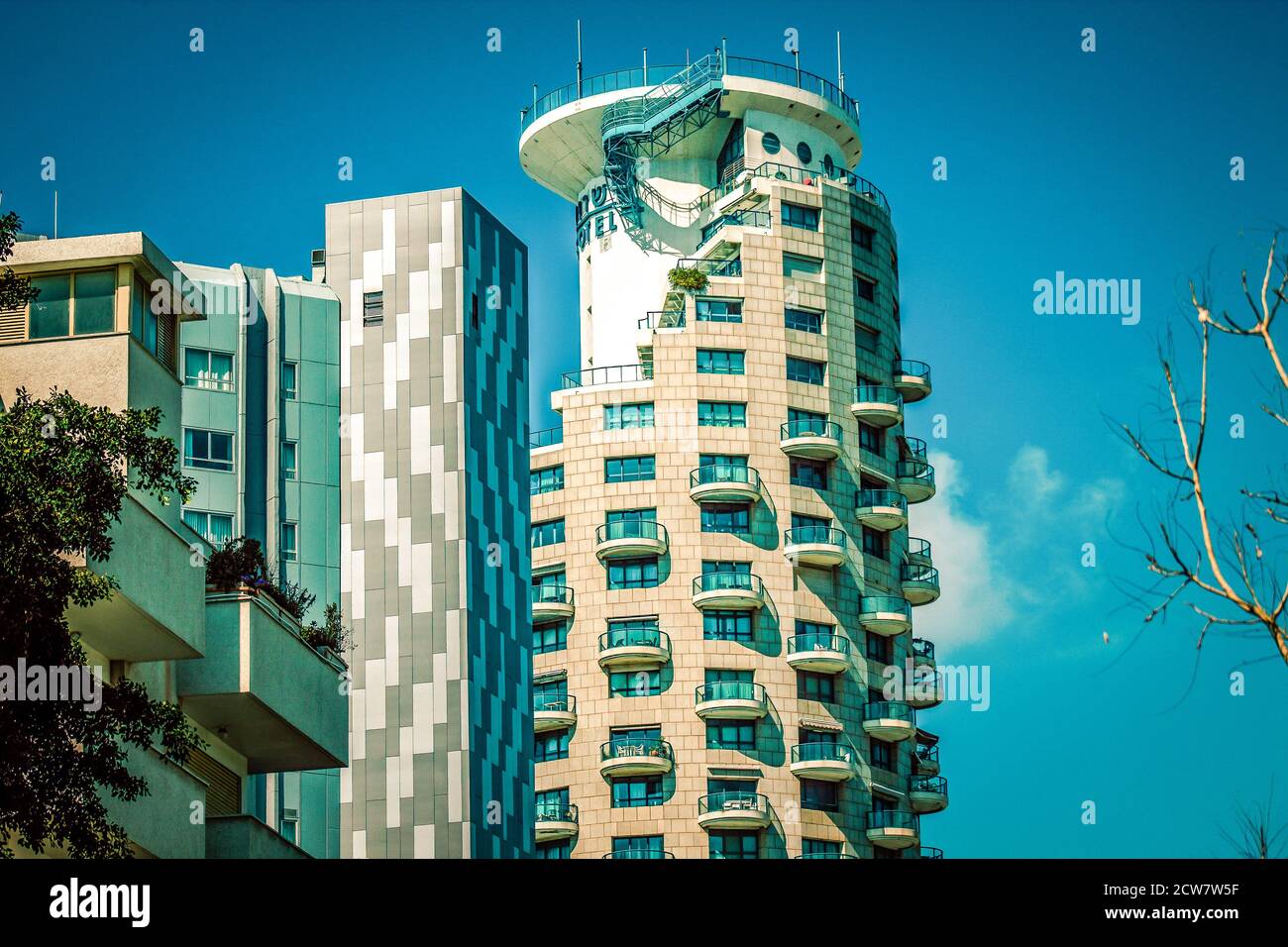 View of the facade of a modern building in the streets of Tel Aviv in ...