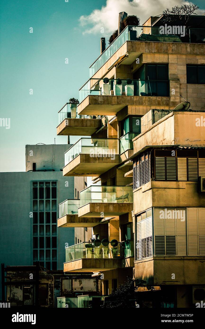 View of the facade of a modern building in the streets of Tel Aviv in ...