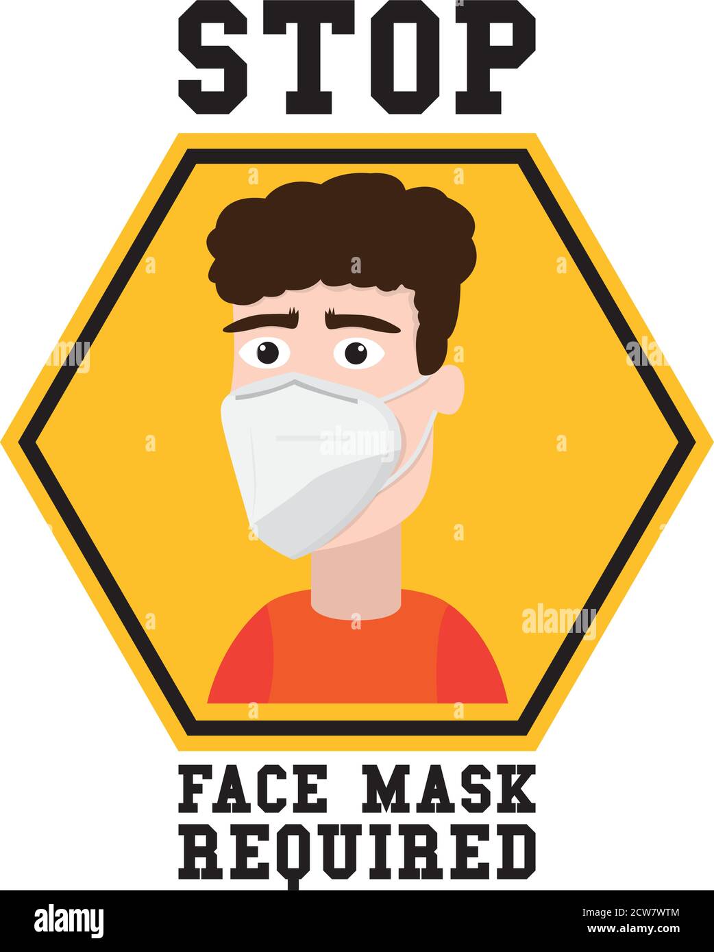 Face mask required poster. Man wearin a face mask. Covid-19 prevention ...