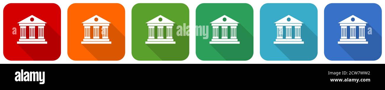 Museum icon set, flat design vector illustration in 6 colors options ...