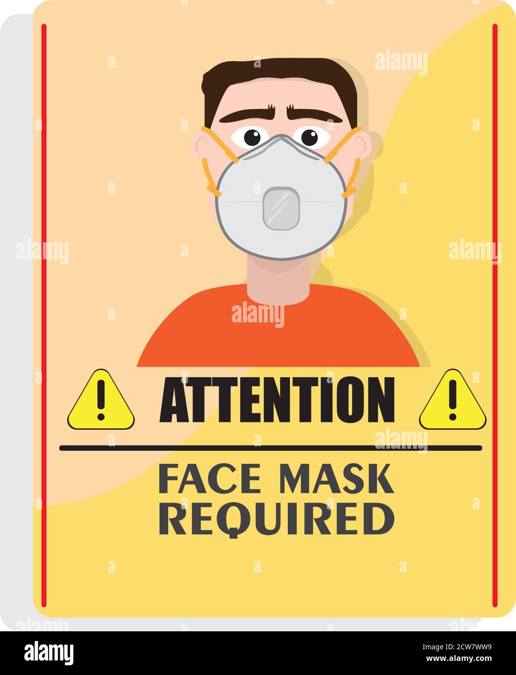 Face mask required poster. Man wearin a face mask. Covid-19 prevention ...