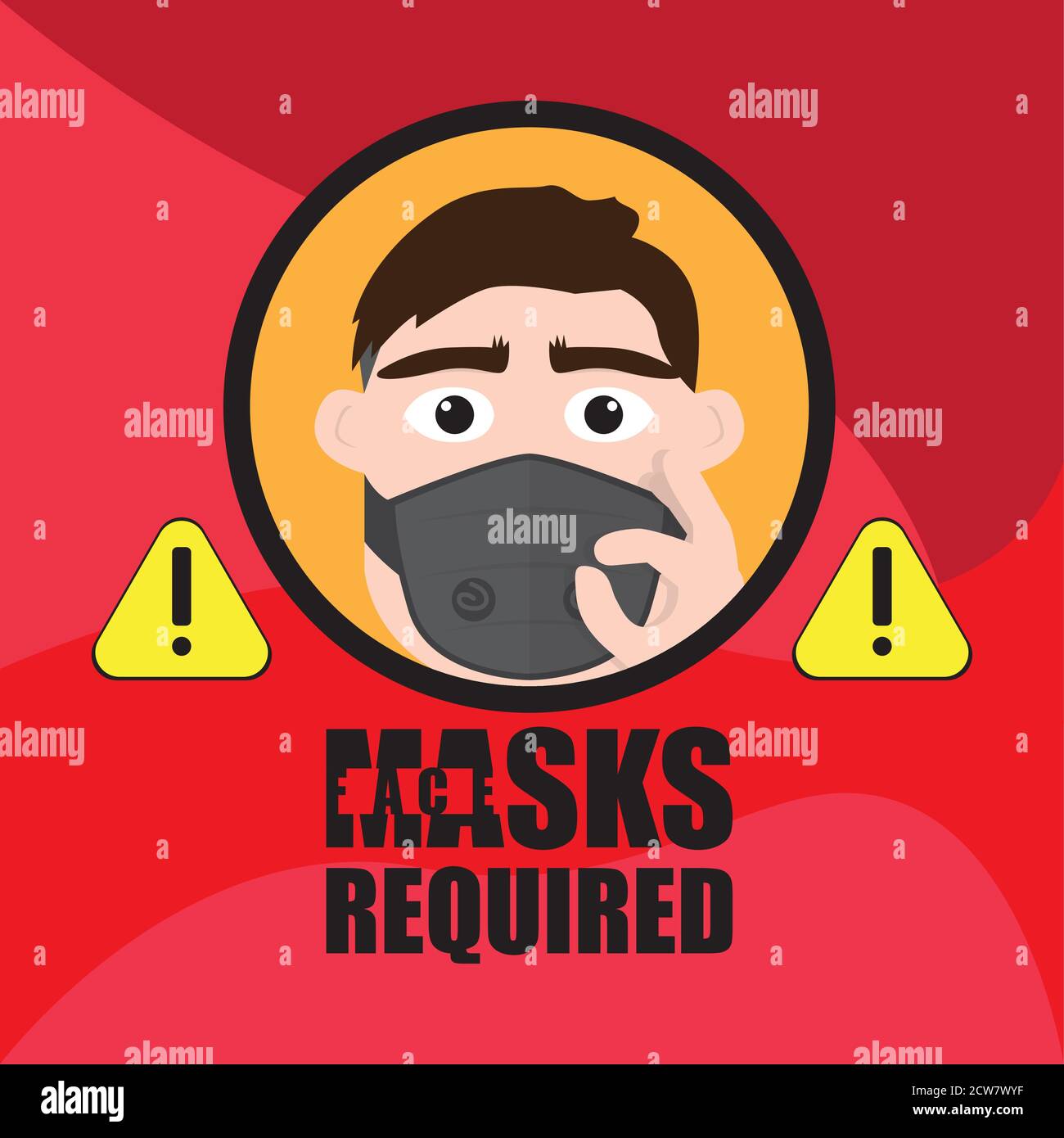 Face mask required poster. Man wearin a face mask. Covid-19 prevention ...