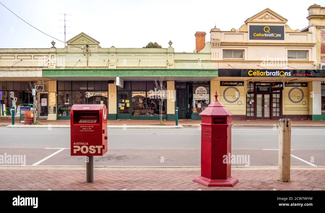 Australia Post modern and traditional red mailboxes on Avon Terrace ...