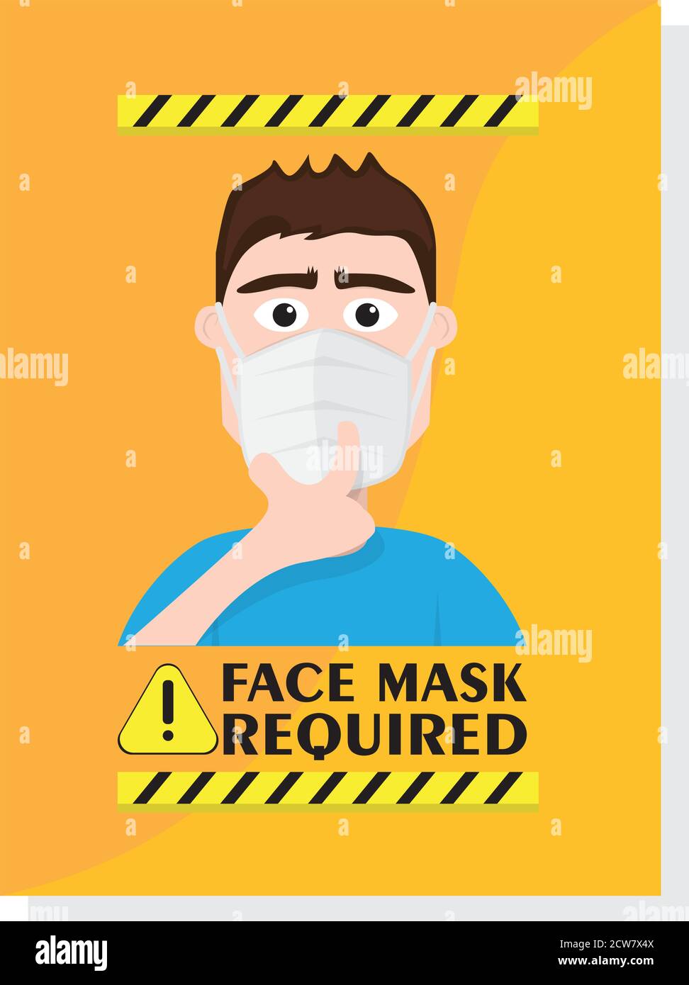 Face mask required poster. Man wearin a face mask. Covid-19 prevention ...