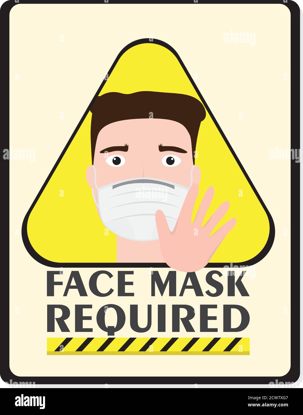 Face mask required poster. Man wearin a face mask. Covid-19 prevention ...
