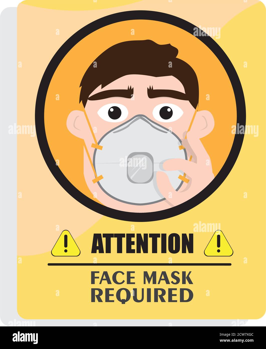 Face mask required poster. Man wearin a face mask. Covid-19 prevention ...