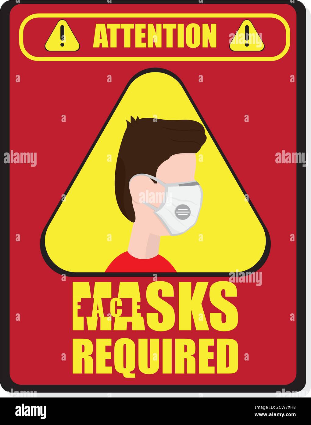 Face mask required poster. Man wearin a face mask. Covid-19 prevention ...