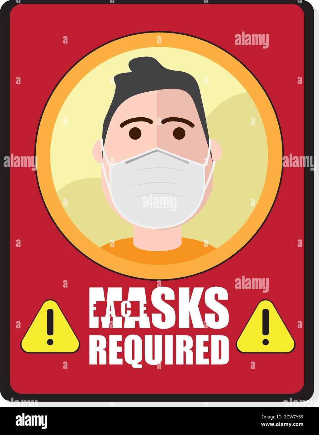 Face mask required poster. Man wearin a face mask. Covid-19 prevention ...