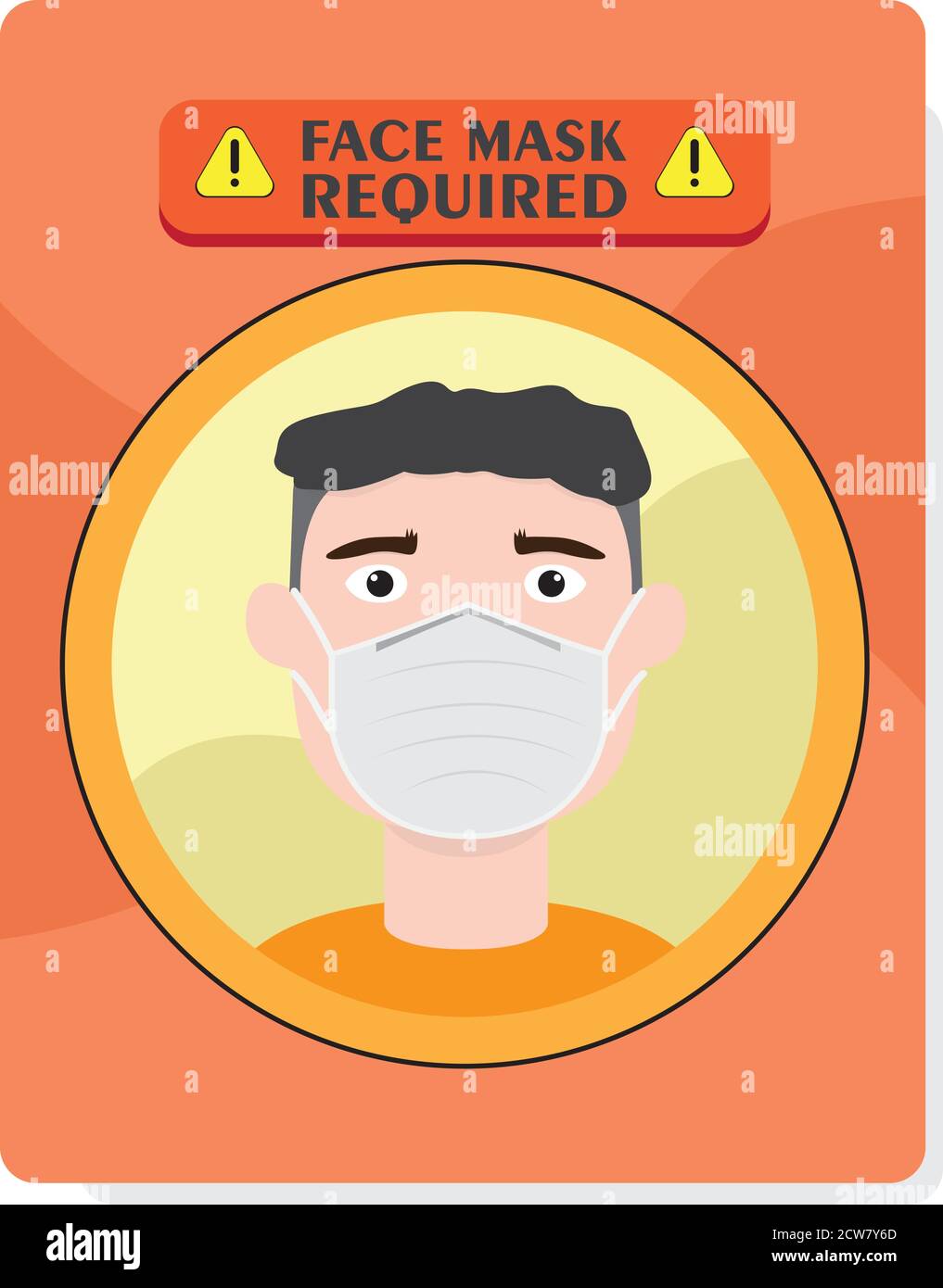Face mask required poster. Man wearin a face mask. Covid-19 prevention ...