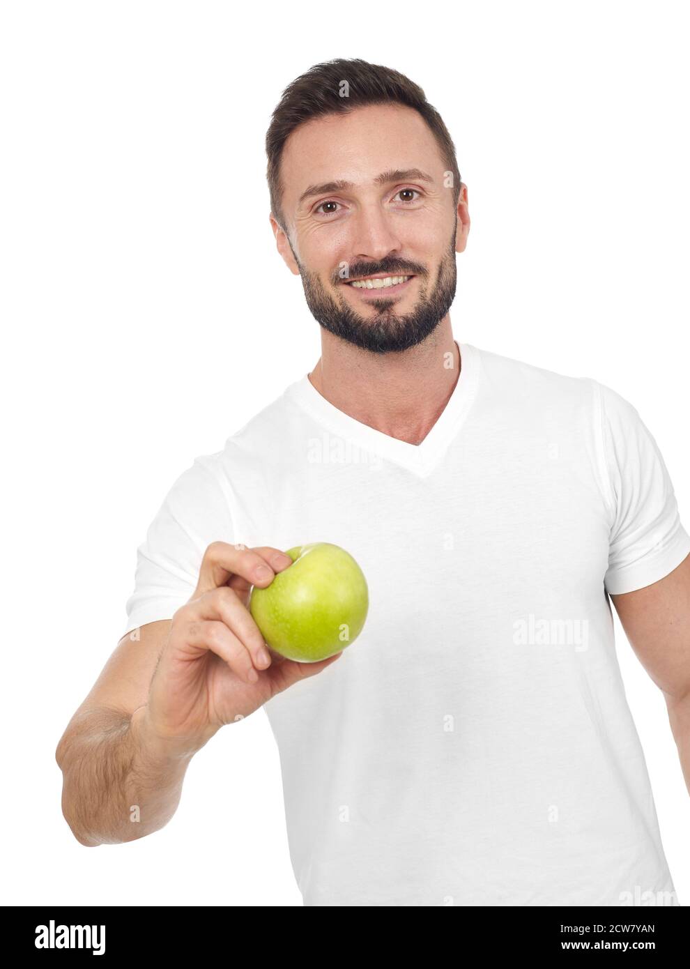 Healthy man with apple Stock Photo - Alamy