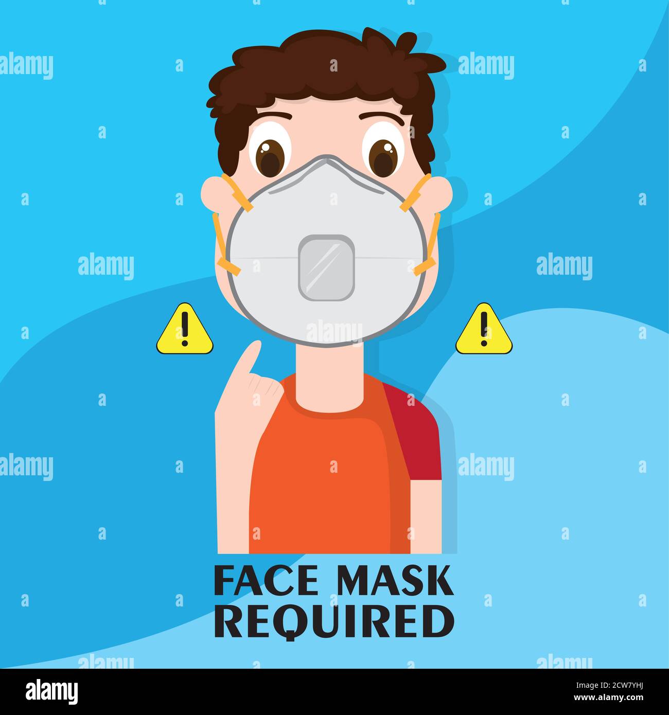Face mask required poster. Man wearin a face mask. Covid-19 prevention ...