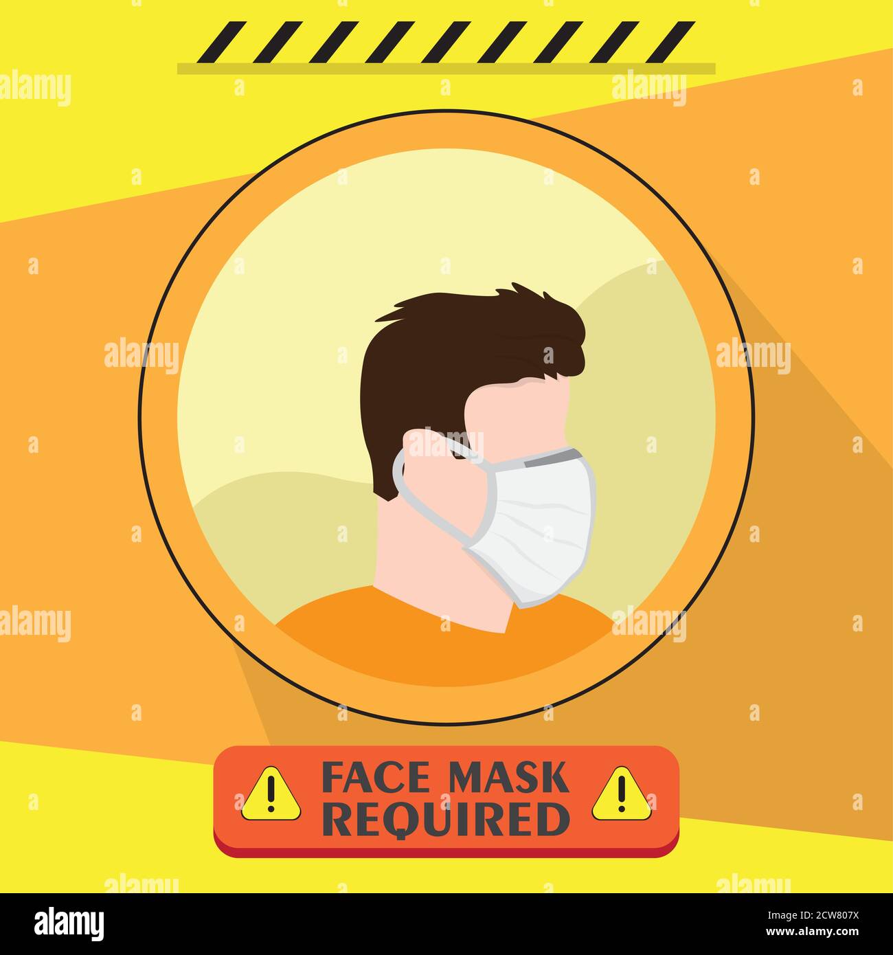 Face mask required poster. Man wearin a face mask. Covid-19 prevention ...