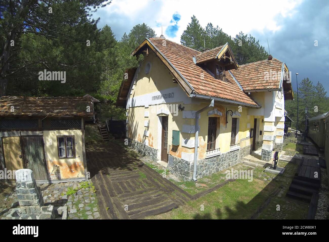 Station Golubici. Shargan Eight in Serbia. Narrow railway. View of the ...