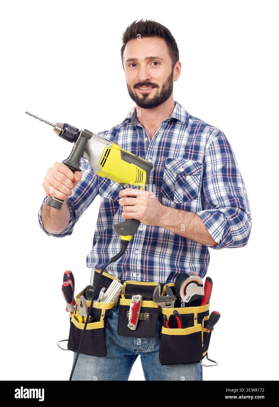 Handyman with drill and toolbelt Stock Photo - Alamy