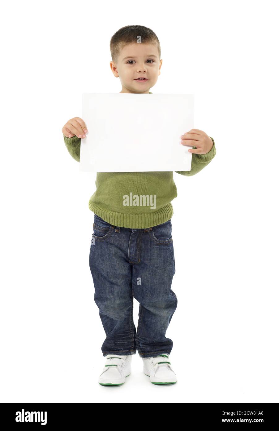 Kid with blank paper isolated Stock Photo - Alamy