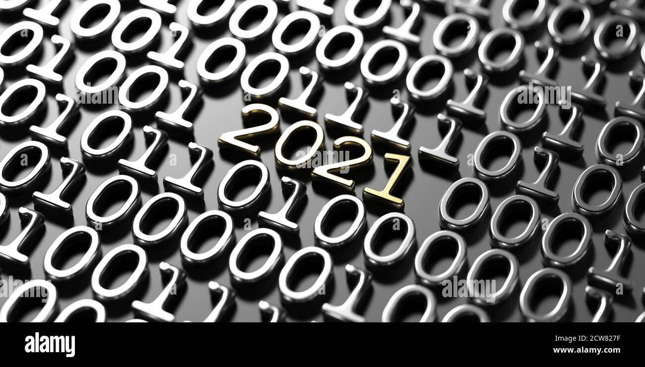 2021 new year digits on silver binary code technology background ...