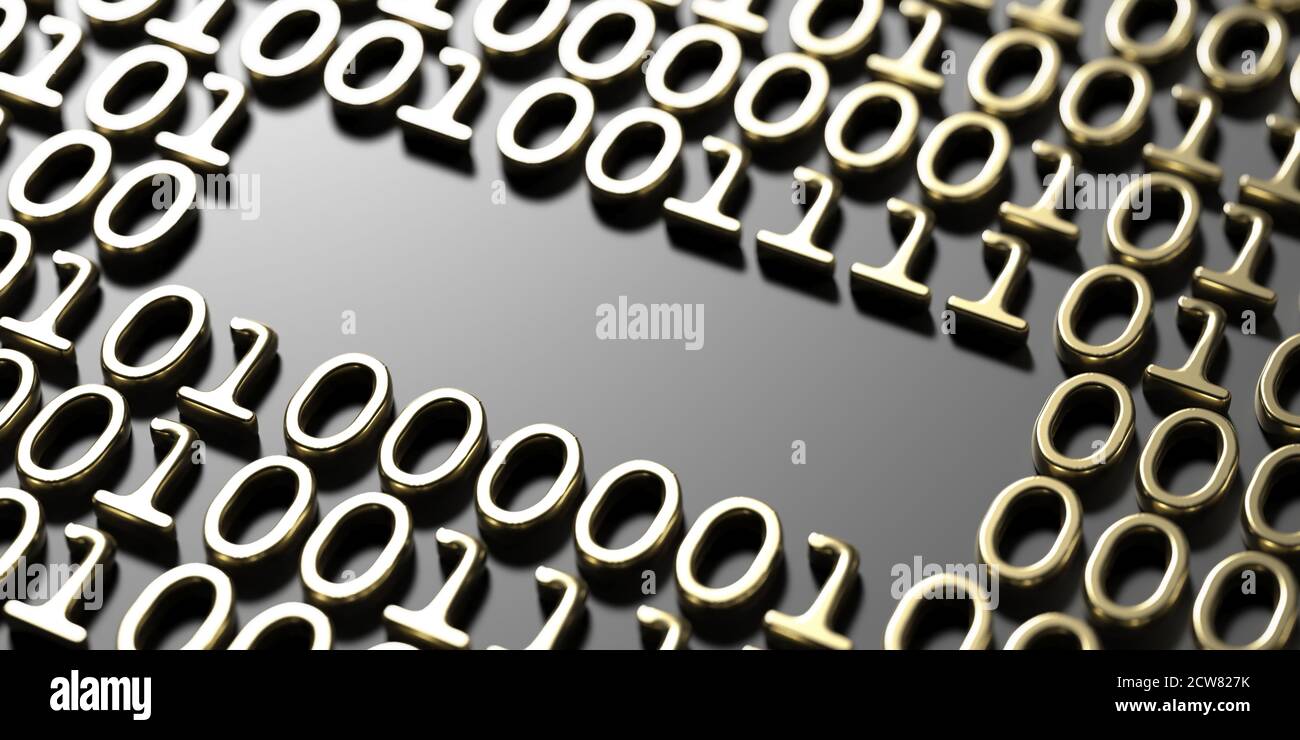 Space empty on binary code abstract technology background, Gold numbers ...