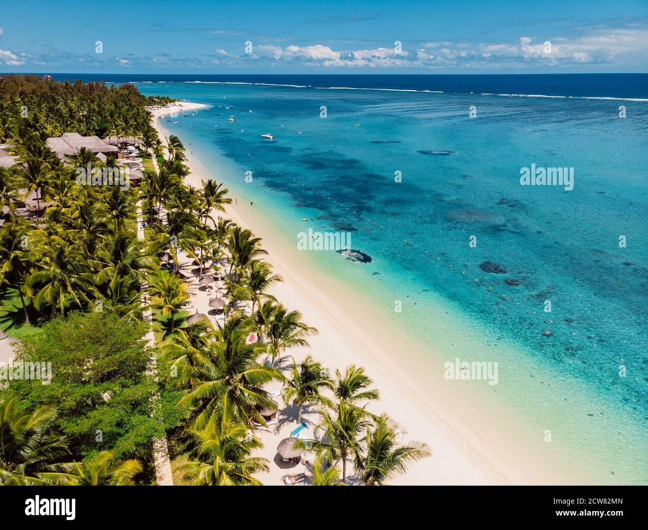 Luxury tropical beach in Mauritius. Sandy beach with palms and blue ...