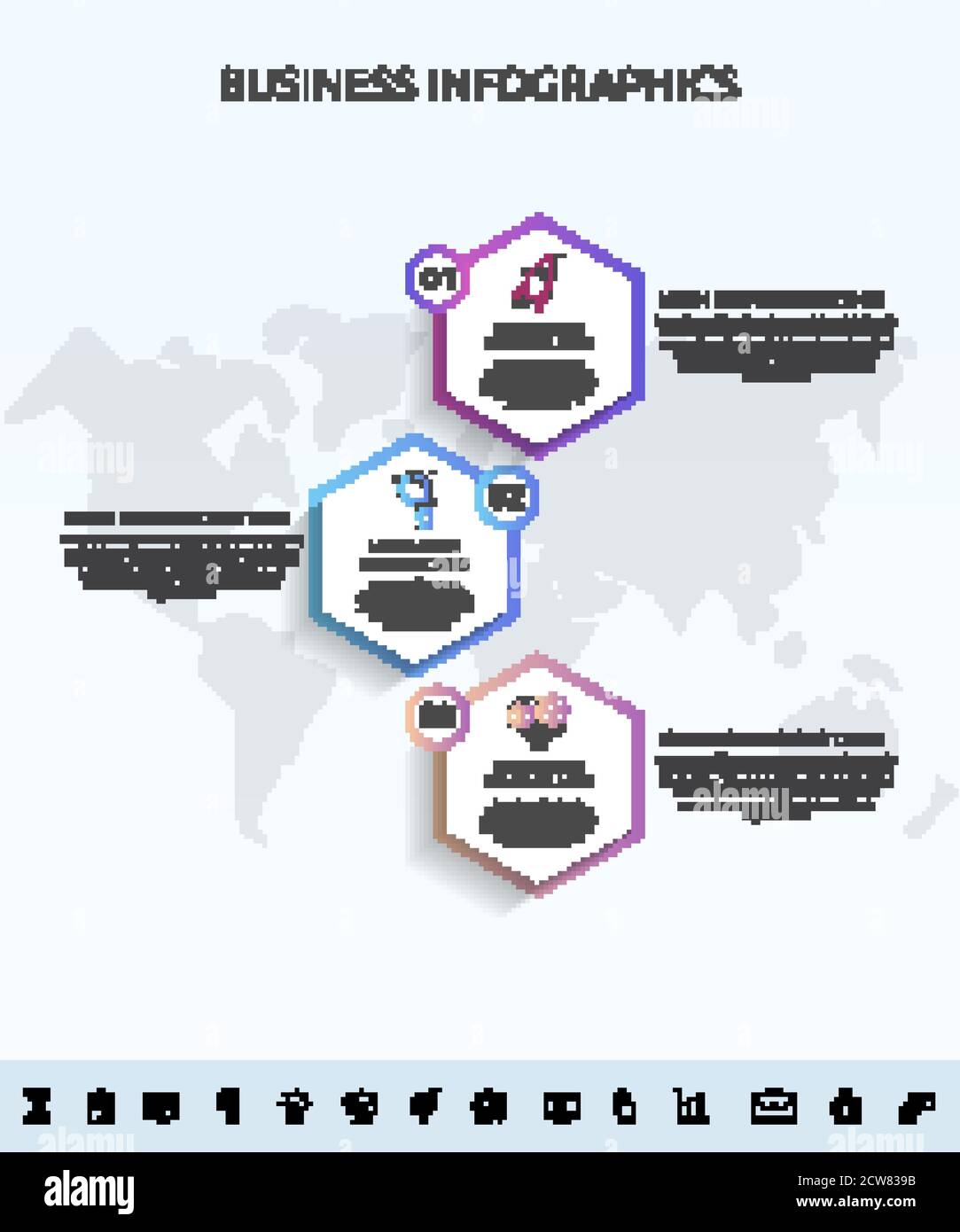 Infographics hexagon with three circles, labels. Vector template used ...