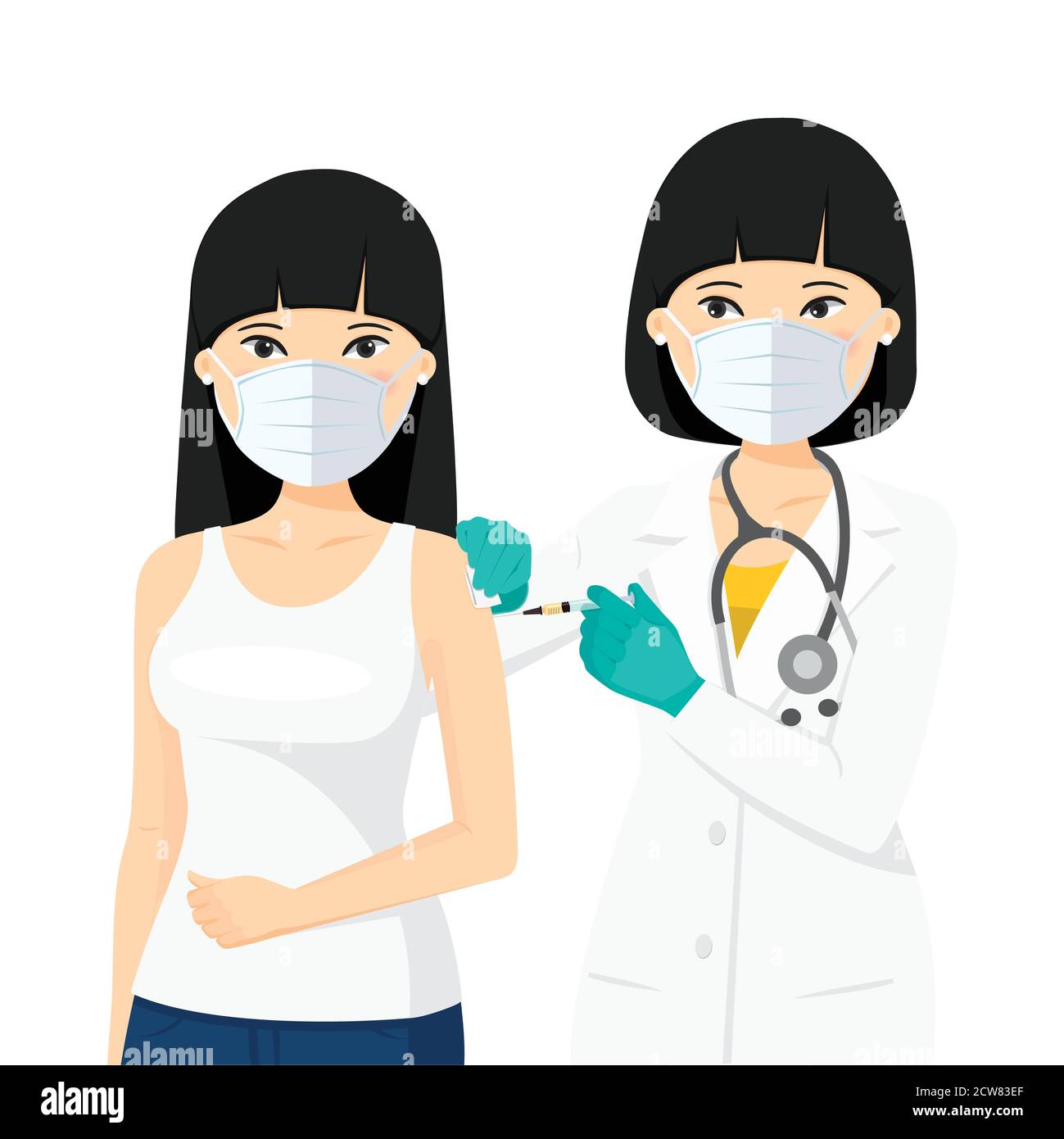 A doctor holding a vaccine. Vector illustration. Asian people. For ...