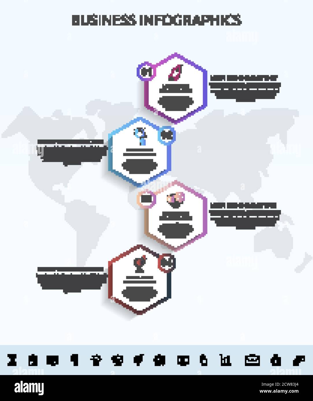 Infographics hexagon with four circles, labels. Vector template used ...