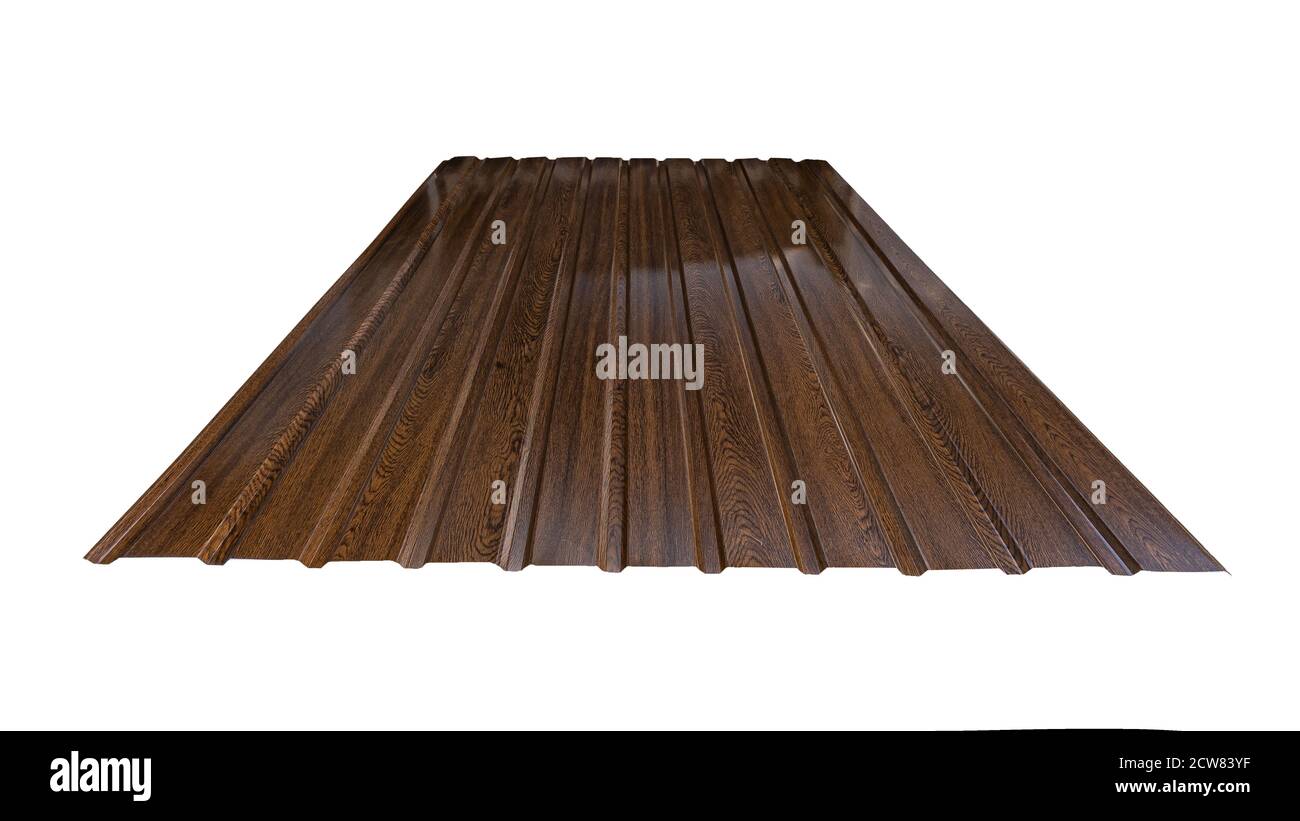 Roof wave ripple profile metal sheet colored wooden texture isolated on ...
