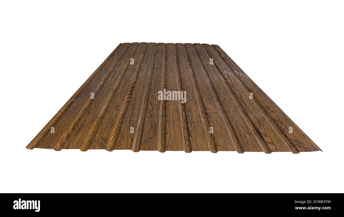 Roof wave ripple profile metal sheet colored wooden texture isolated on ...