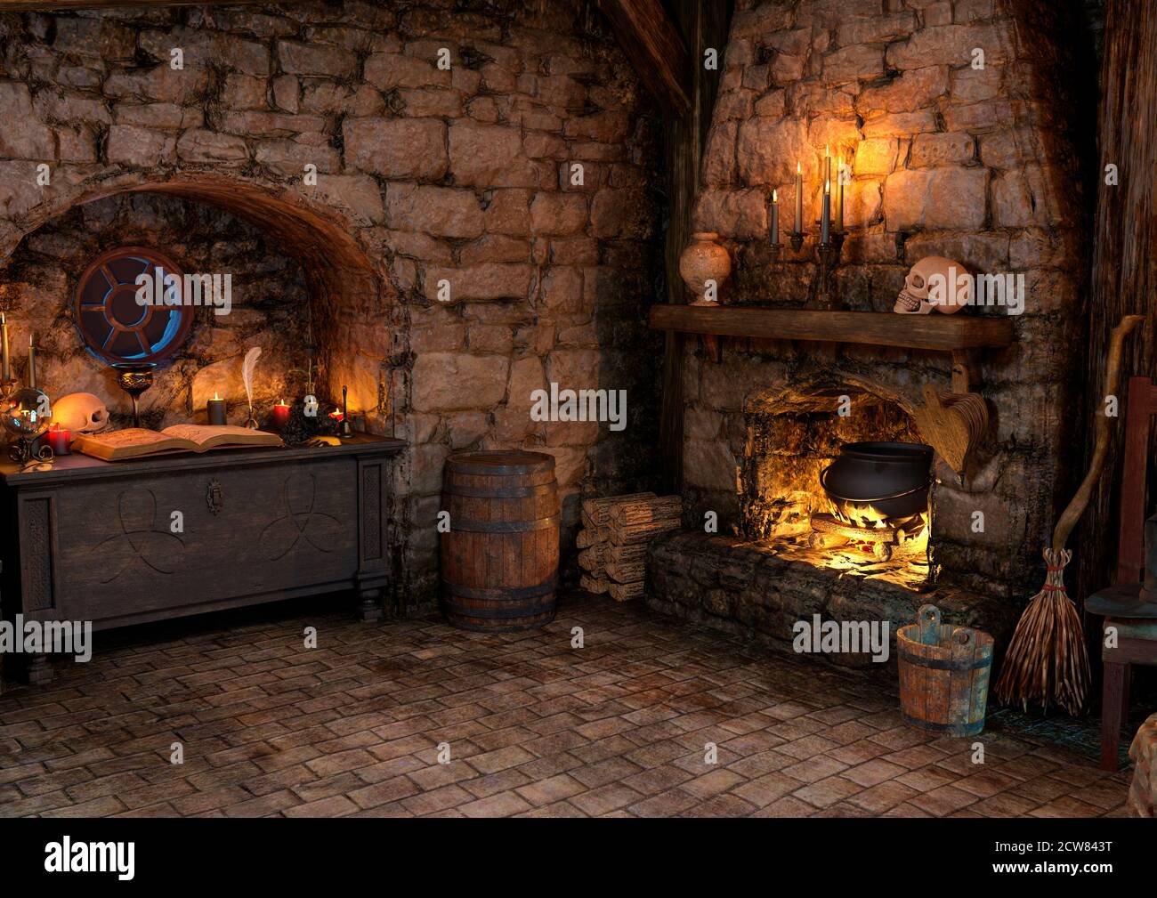 3D rendering of a medieval fairy tale cottage interior Stock Photo - Alamy