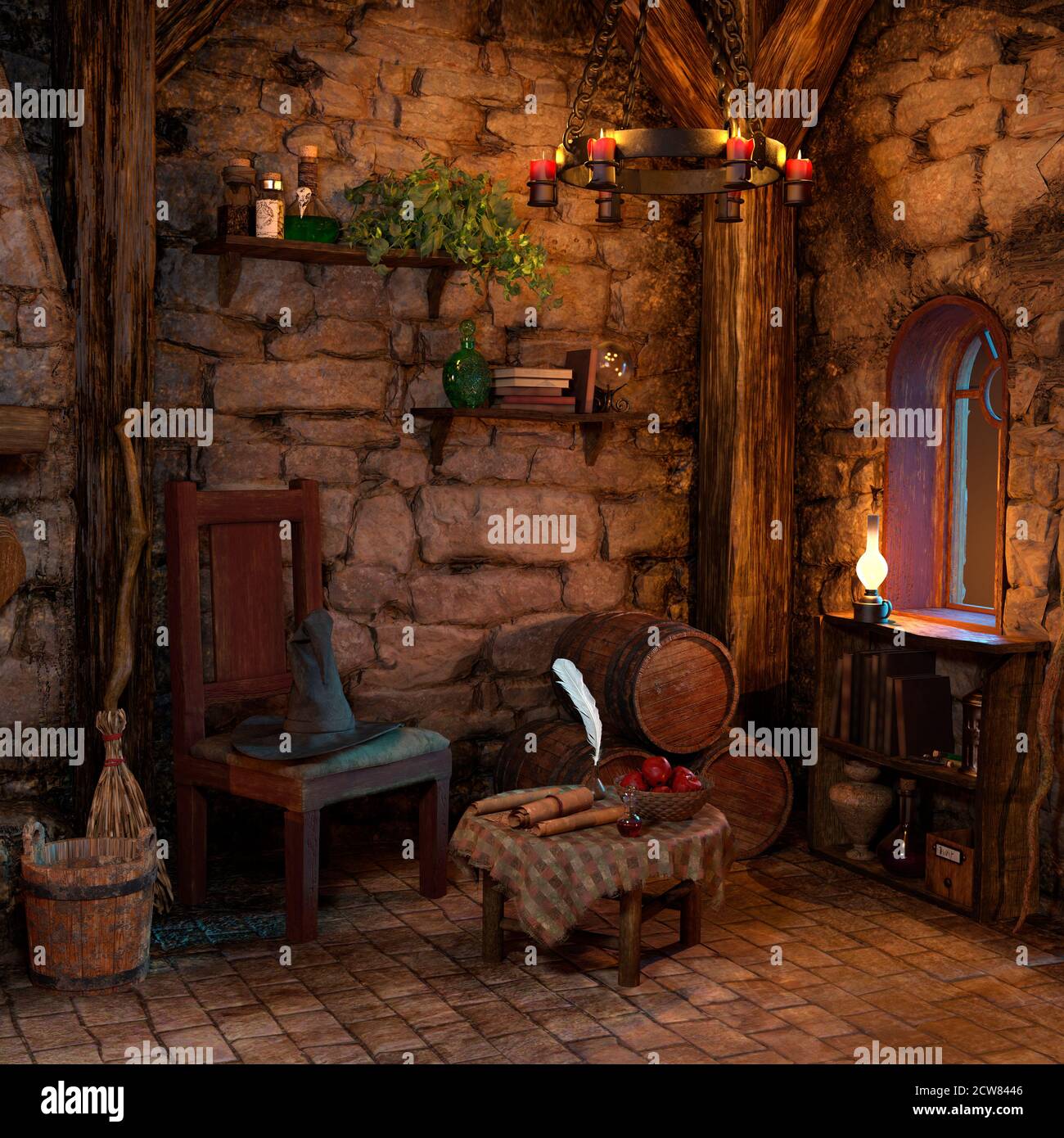 3D rendering of a medieval fairy tale cottage interior Stock Photo - Alamy
