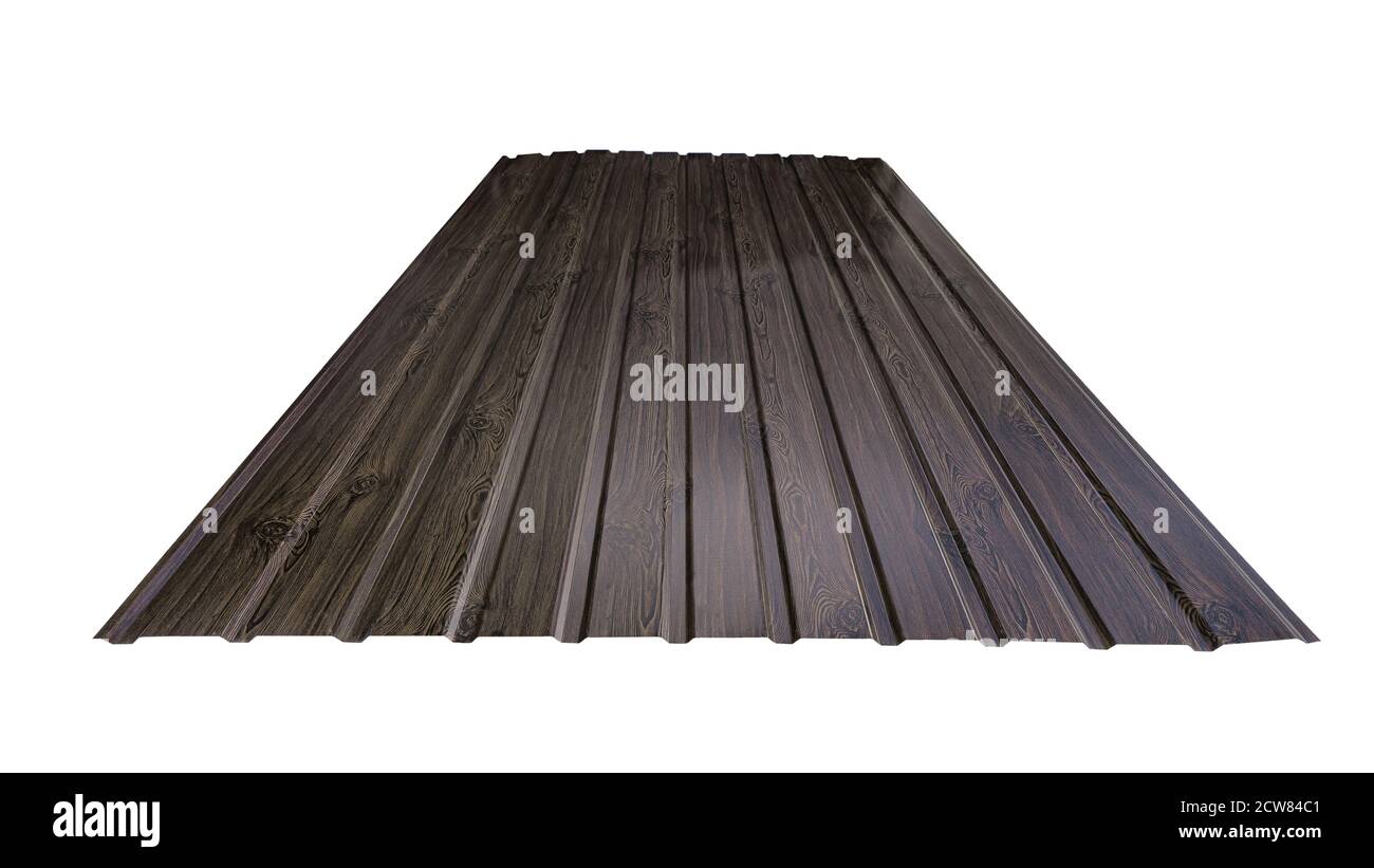 Roof wave ripple profile metal sheet colored wooden texture isolated on ...