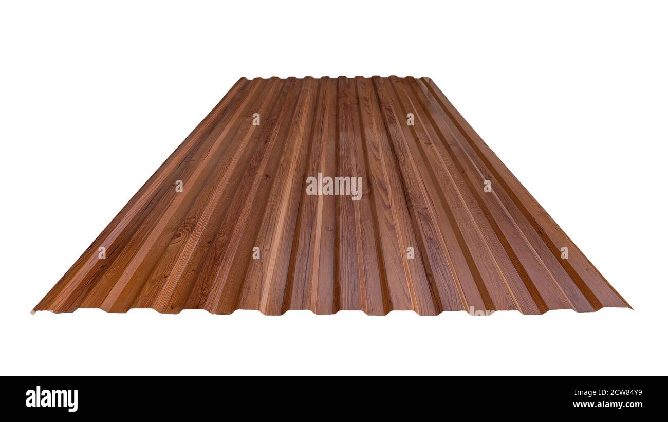 Roof wave ripple profile metal sheet colored wooden texture isolated on ...
