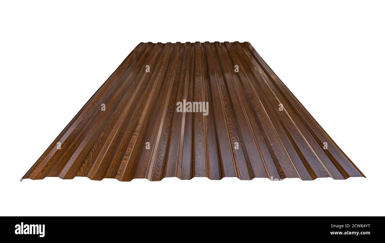 Roof wave ripple profile metal sheet colored wooden texture isolated on ...