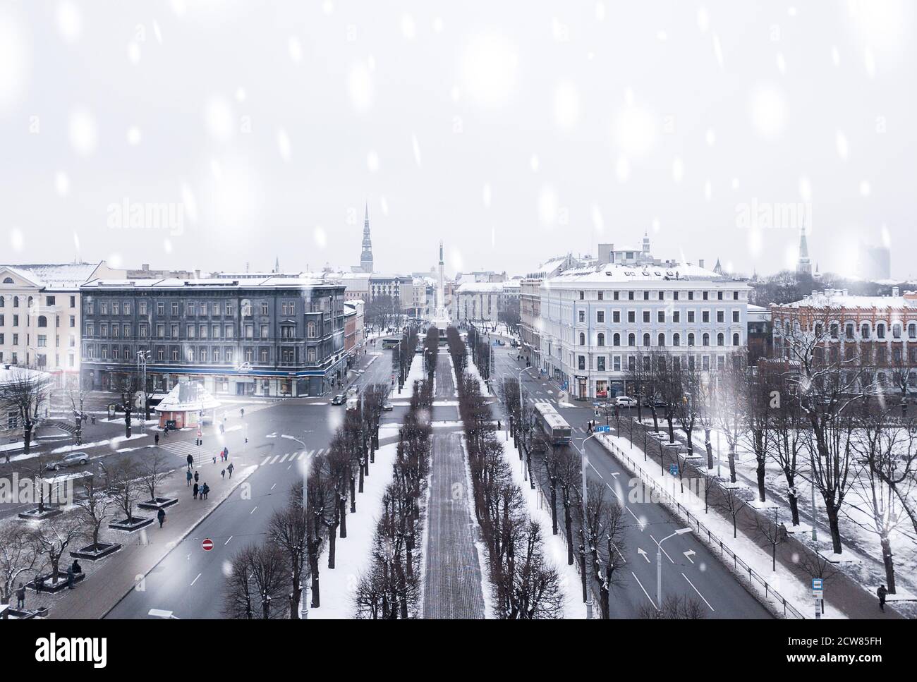 Aerial view of a cityscape in the Riga old town in Latvia with ...