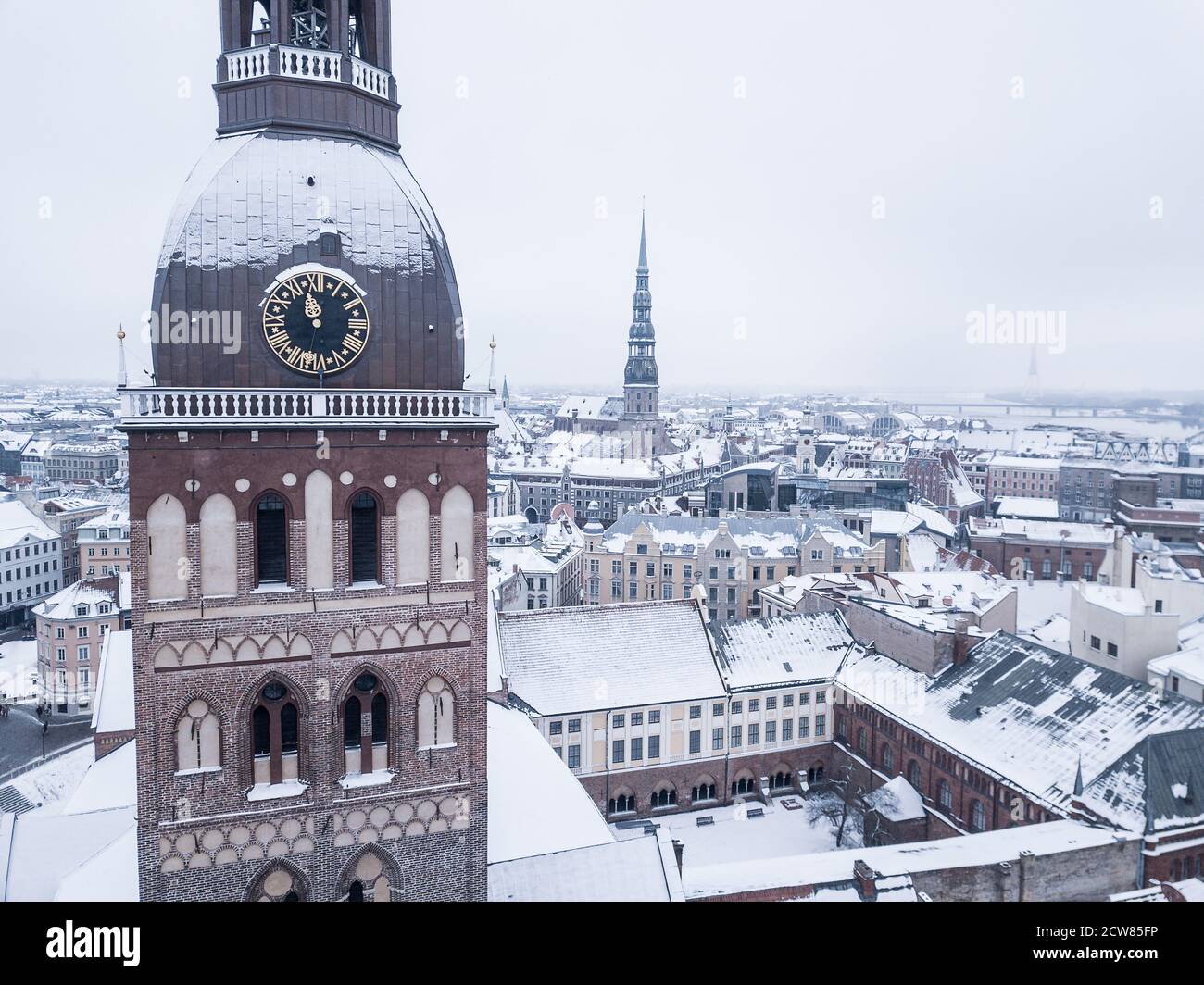 Aerial view of a cityscape in the Riga old town in Latvia with ...