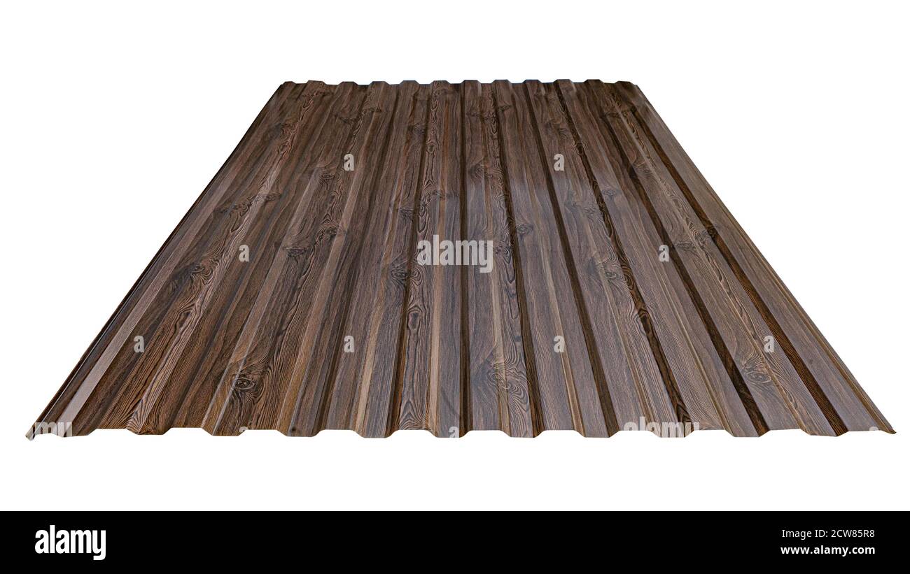 Roof wave ripple profile metal sheet colored wooden texture isolated on ...