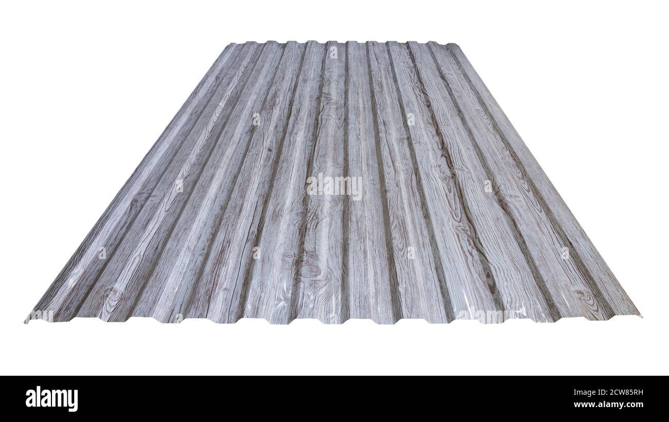Roof wave ripple profile metal sheet colored wooden texture isolated on ...