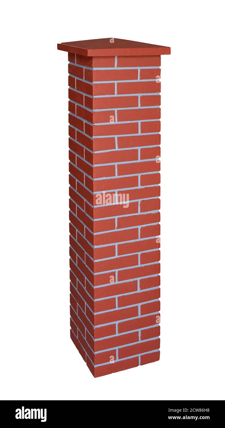 Brick fence pillar column isolated on white background Stock Photo - Alamy