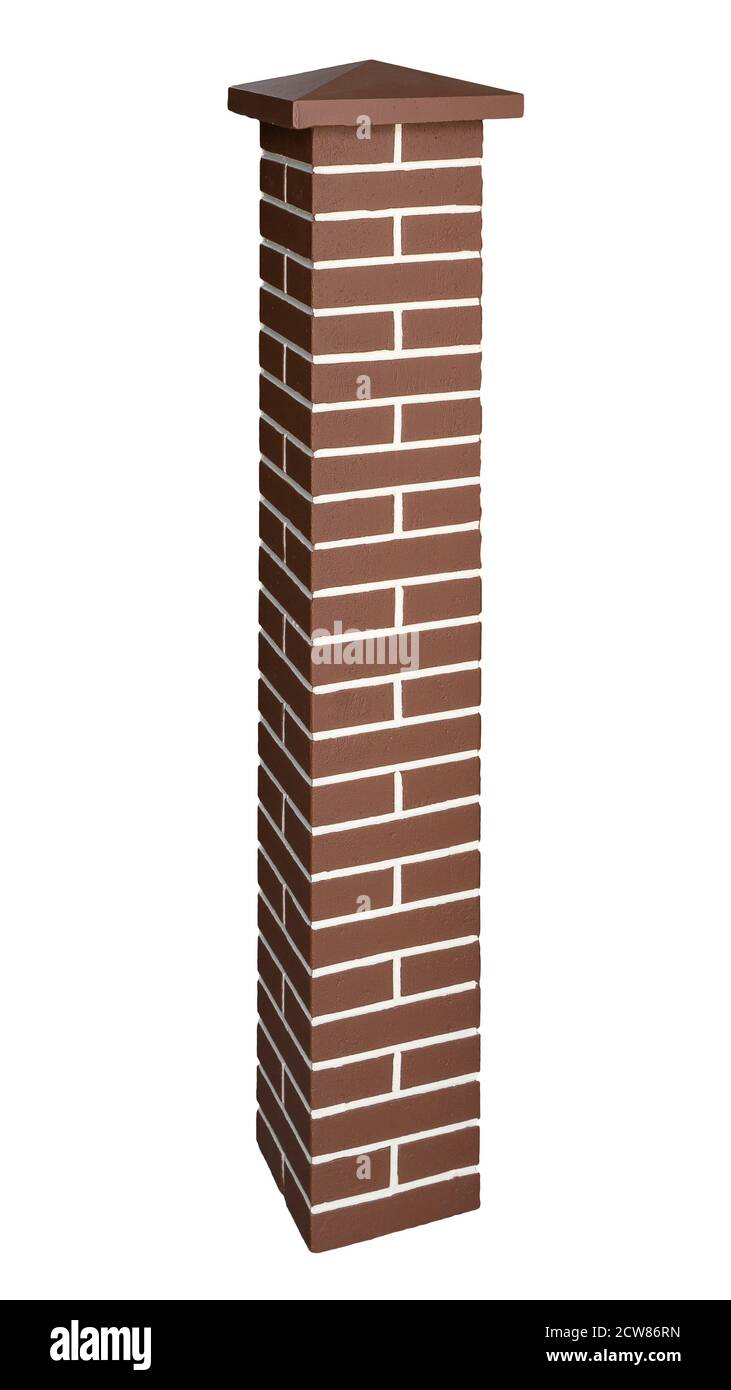 Brick fence pillar column isolated on white background Stock Photo - Alamy