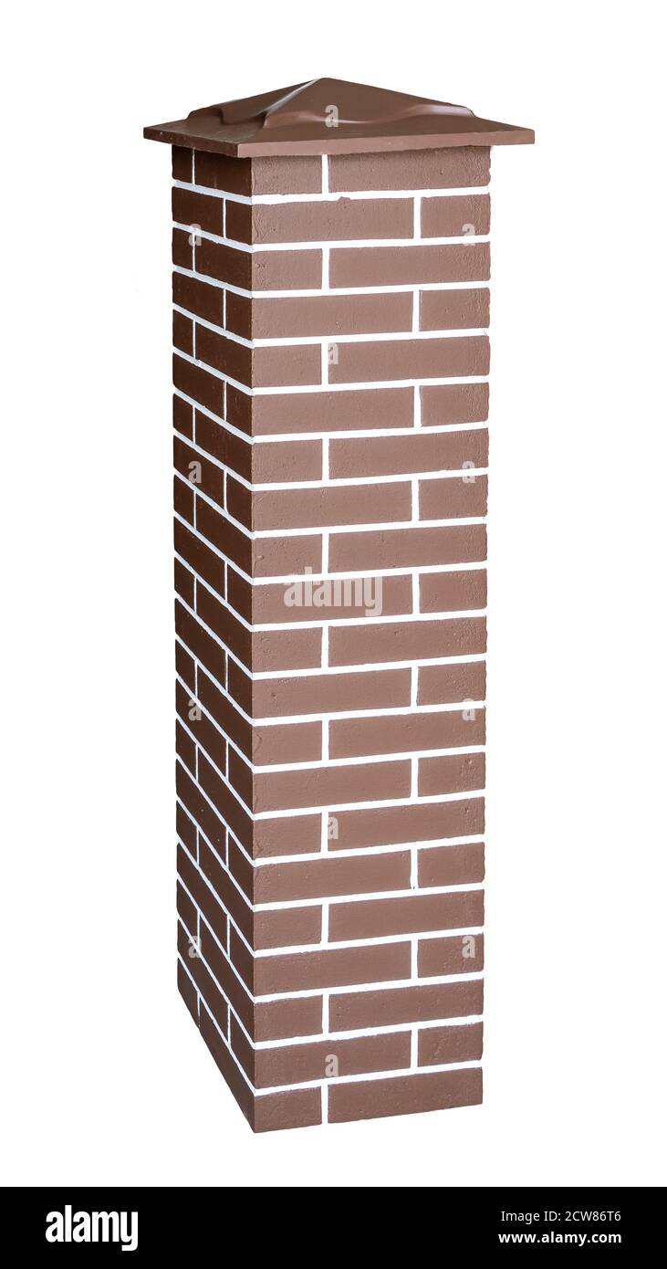 Brick fence pillar column isolated on white background Stock Photo - Alamy
