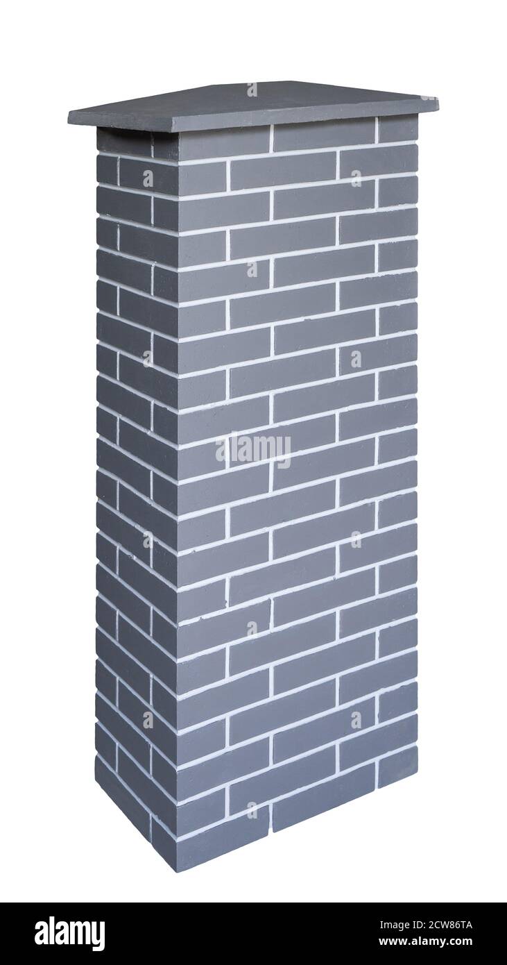Brick fence pillar column isolated on white background Stock Photo - Alamy