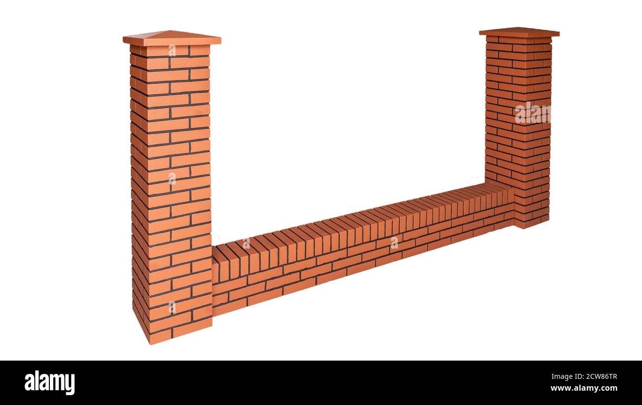 Brick fence pillar column isolated on white background Stock Photo - Alamy