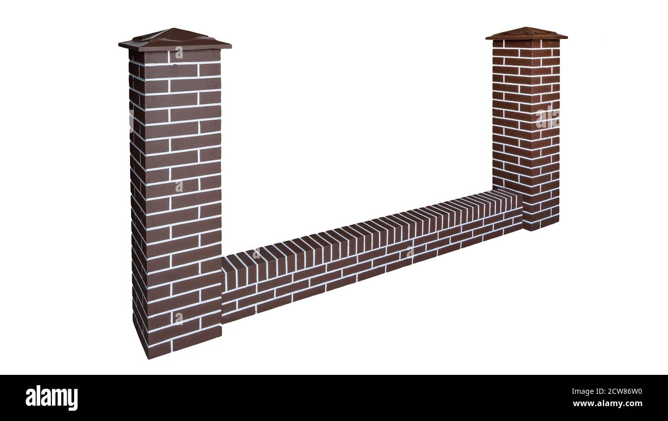 Brick fence pillar column isolated on white background Stock Photo - Alamy