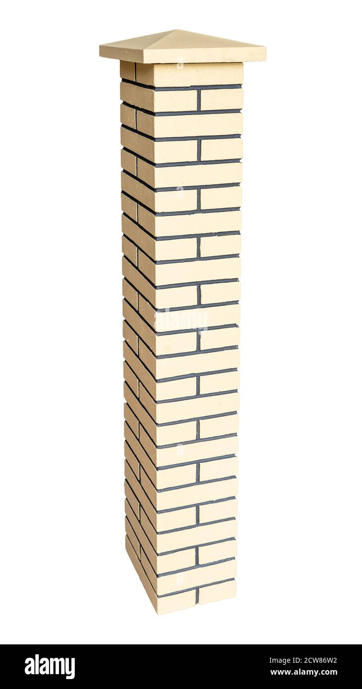 Brick fence pillar column isolated on white background Stock Photo - Alamy