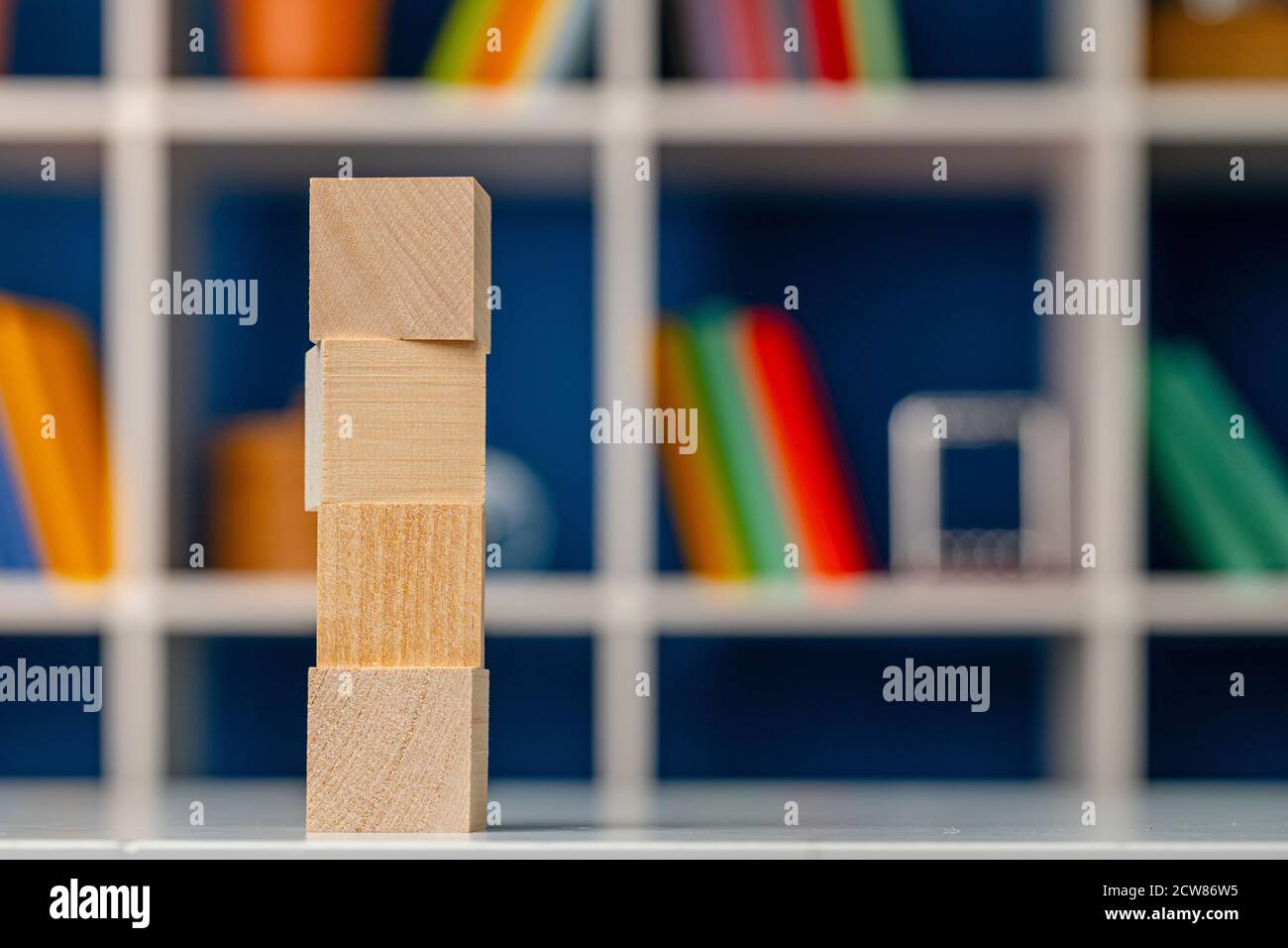 Blank wooden cubes with copy space for your design on office working ...