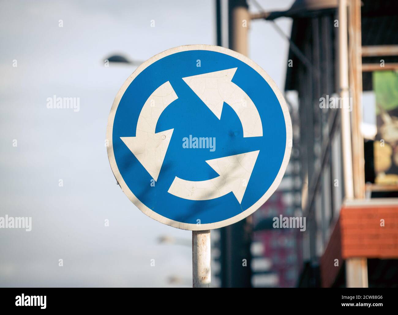 Closeup roundabout sign in hi-res stock photography and images - Alamy